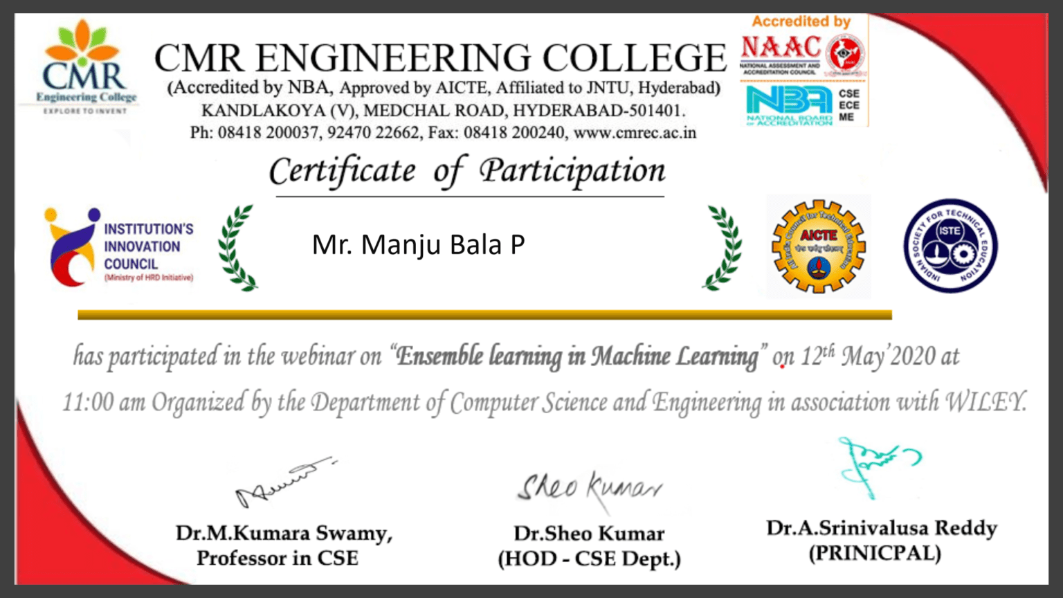 Webinar On Ensemble Learning In Machine Learning By CSE | CMR Engineering College , Hyderabad ...