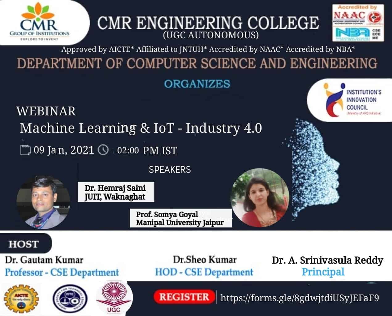 Webinar On Machine Learning And IoT Industry 4.0 By CSE | CMR Engineering College , Hyderabad ...