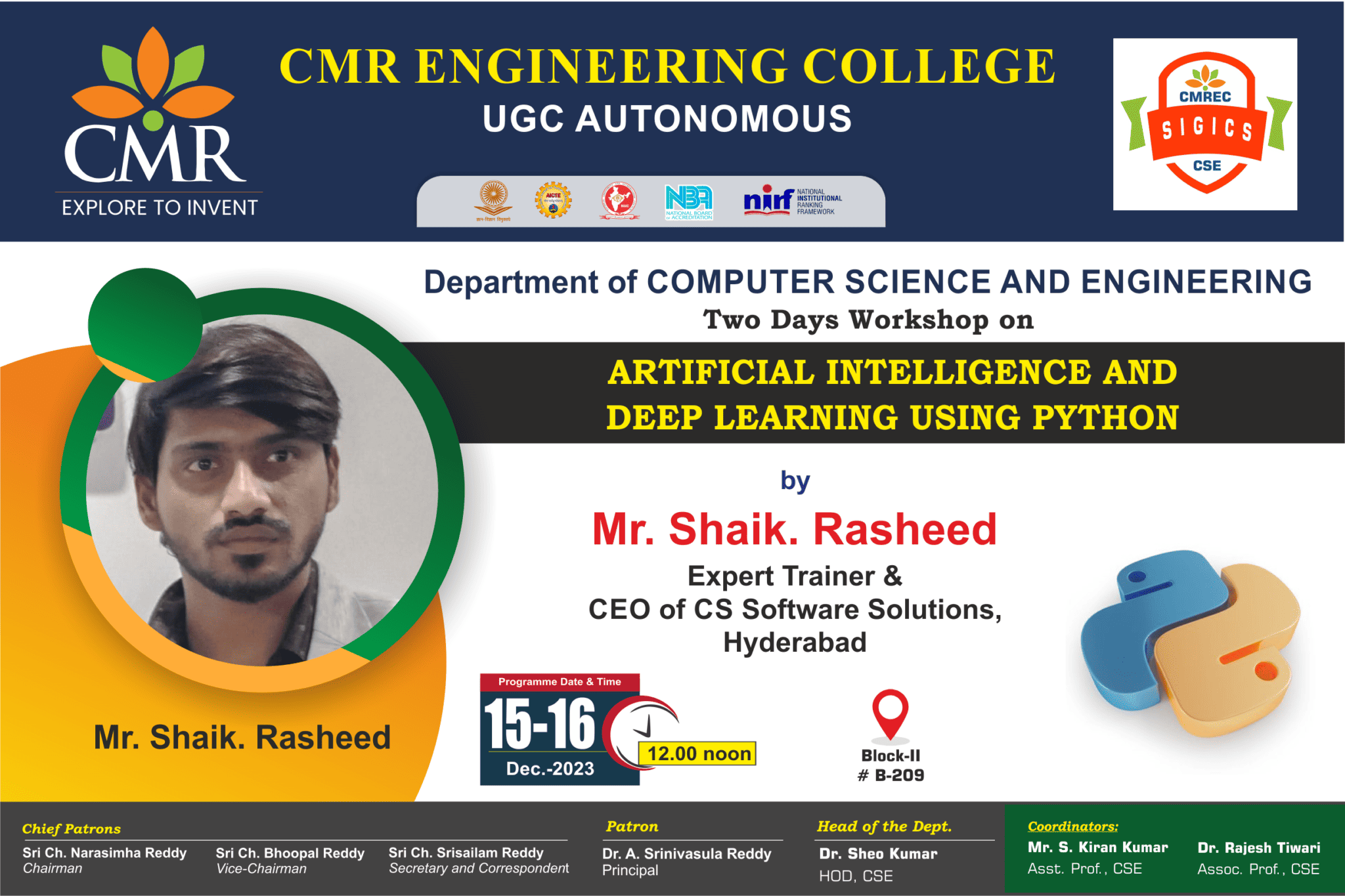 Two Days Workhop On Artificial Intelligence And Deep Learning Using Python | CMR Engineering ...